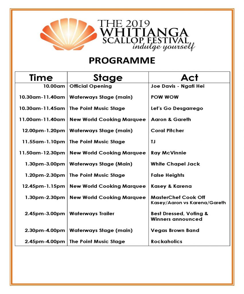 Festival Programme | Scallop Festival Whitianga 2020